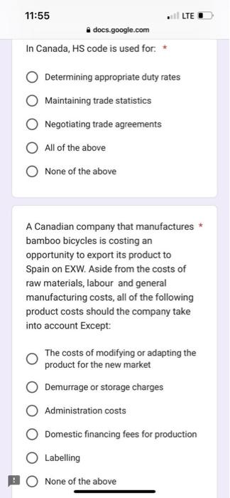 Solved In Canada, HS code is used for: * Determining | Chegg.com