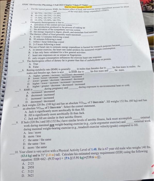 Solved EXSC 326 Fxereise Physiology I Fall 2023 Chapter 9 | Chegg.com