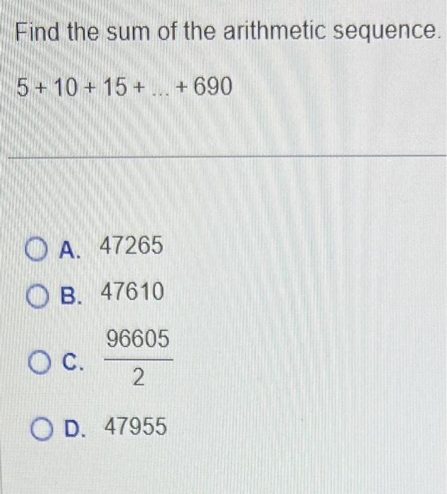 Solved Find the sum of the arithmetic sequence. | Chegg.com