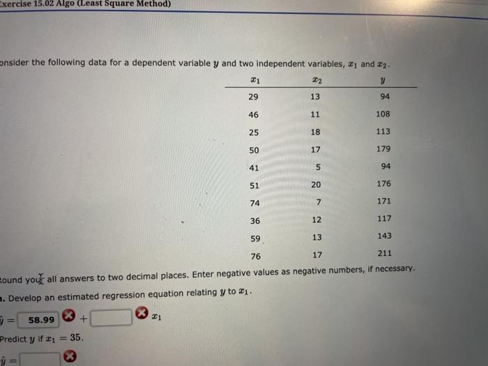 Solved xercise 15.02 Algo (Least Square Method) onsider the | Chegg.com