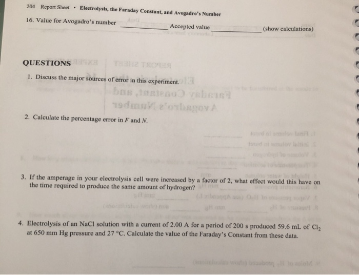 Solved 204 Report Sheet . Electrolysis, the Faraday | Chegg.com