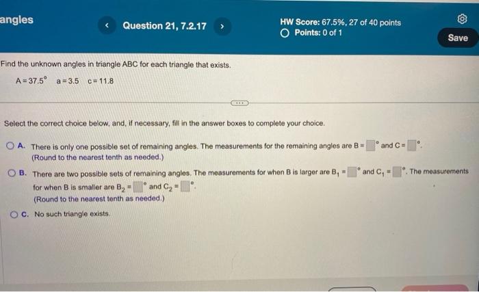 Solved Find the unknown angles in triangle ABC for the | Chegg.com