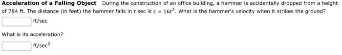Solved Acceleration of a Falling Object During the | Chegg.com