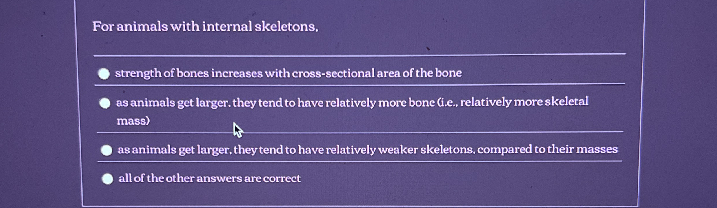Solved For animals with internal skeletons,strength of bones | Chegg.com