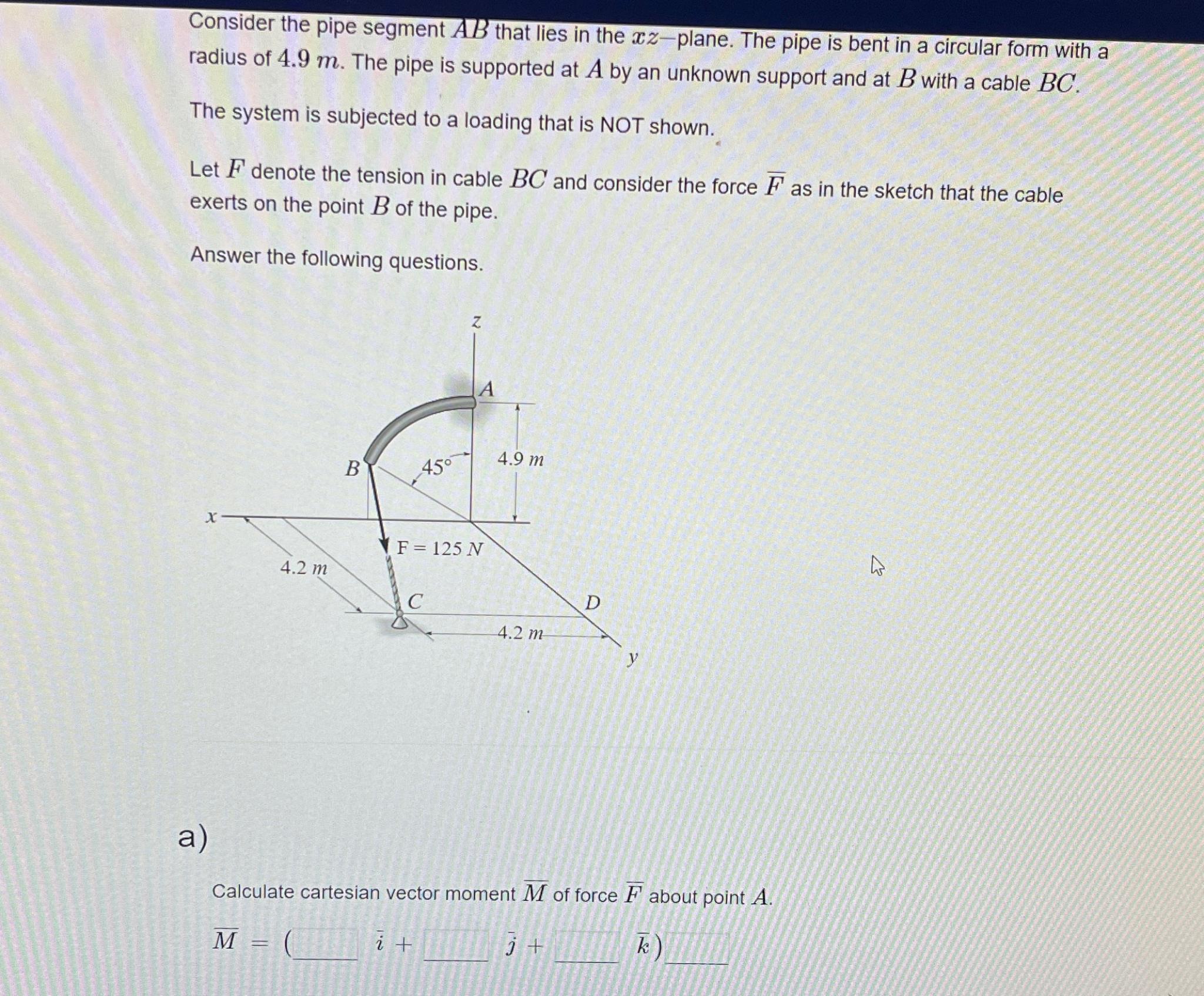 Solved Consider the pipe segment AB ﻿that lies in the | Chegg.com