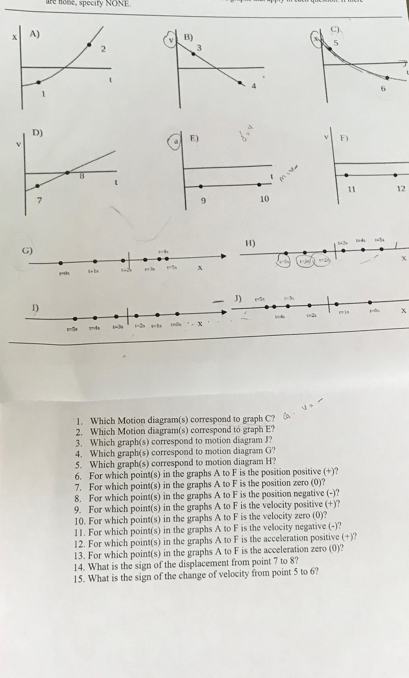 Solved are none, specify NONE.G)Which Motion diagram(s) | Chegg.com
