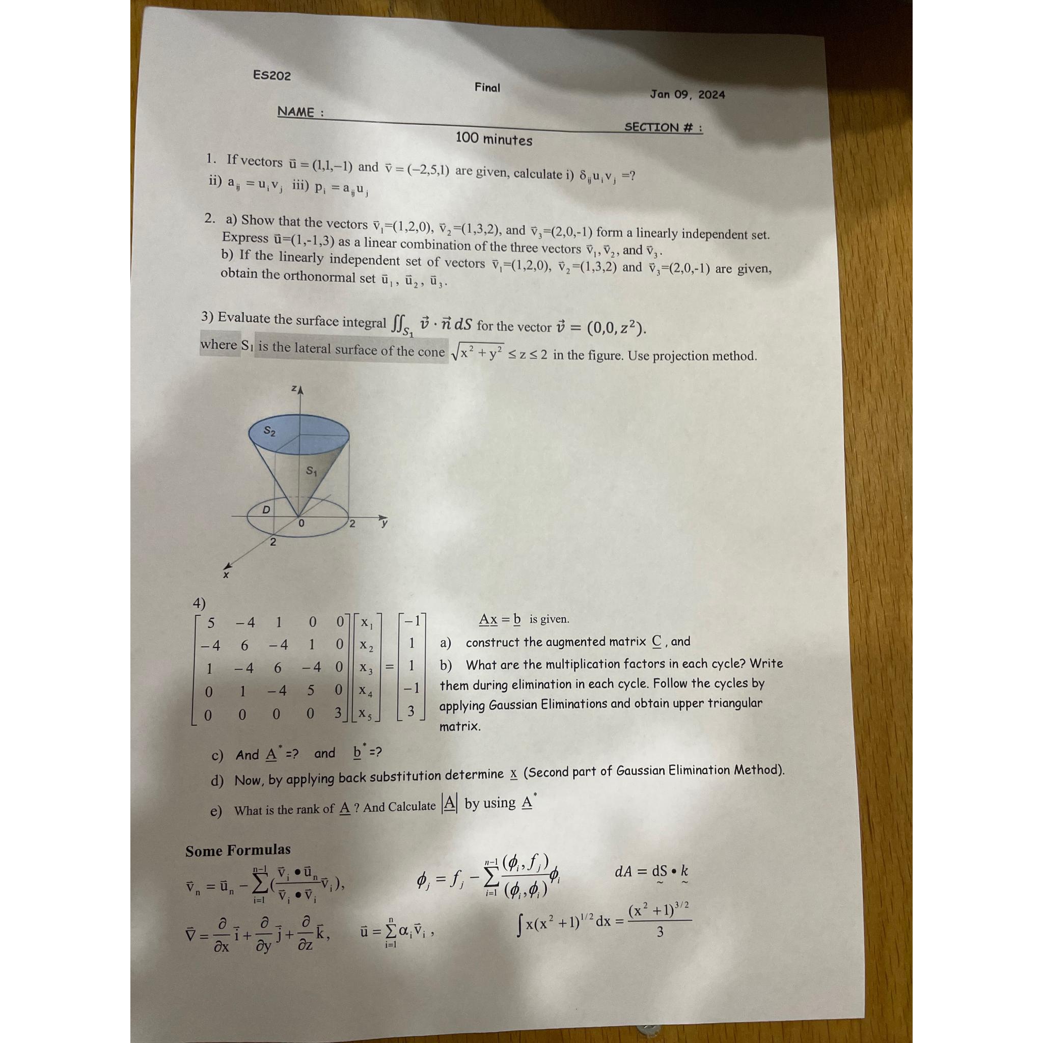 Solved Es202\\nFinal\\nJan 09, 2024\\nNAME :\\nSECTION # | Chegg.com