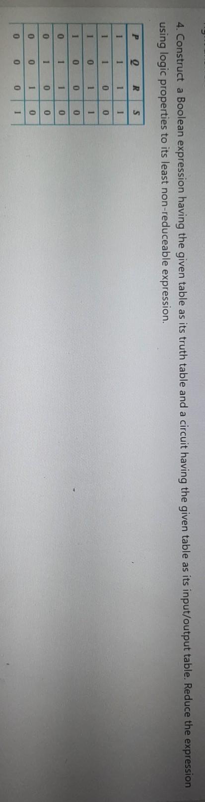 Solved 4. Construct a Boolean expression having the given | Chegg.com
