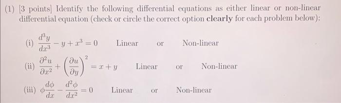Solved (1) [3 points] Identify the following differential | Chegg.com