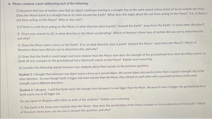 Solved Please compose a post addressing each of the | Chegg.com