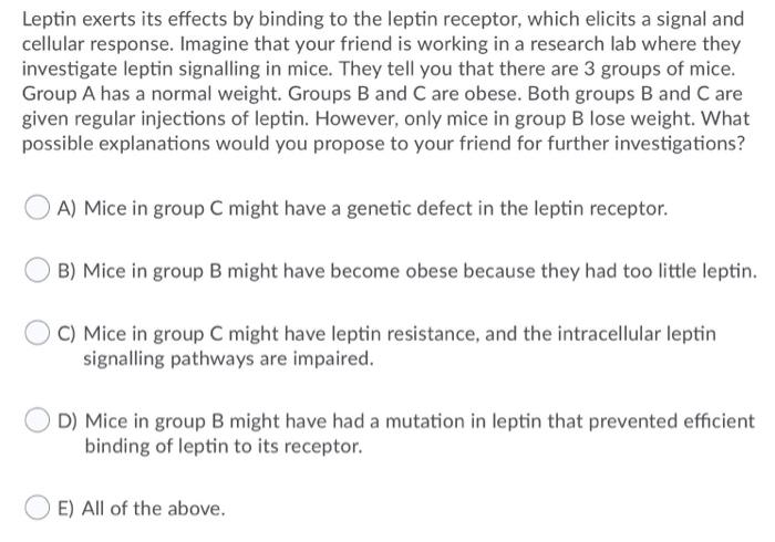 Solved Leptin exerts its effects by binding to the leptin | Chegg.com