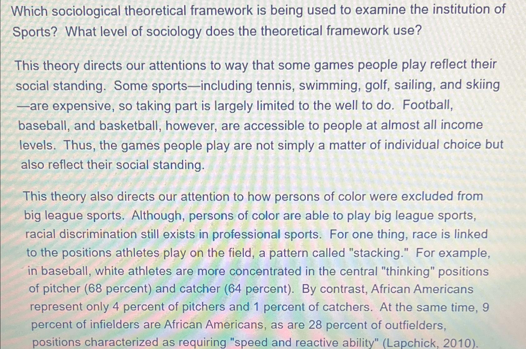 Solved Which sociological theoretical framework is being | Chegg.com