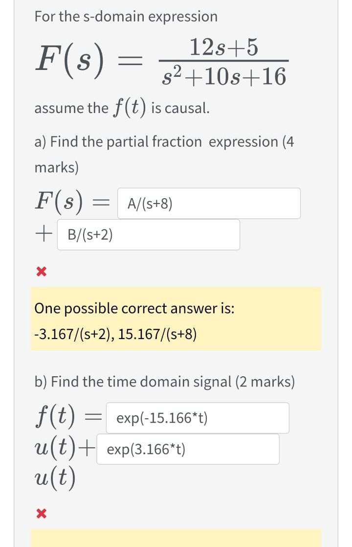 Solved For the s-domain expression F(s)=s2+10s+1612s+5 | Chegg.com