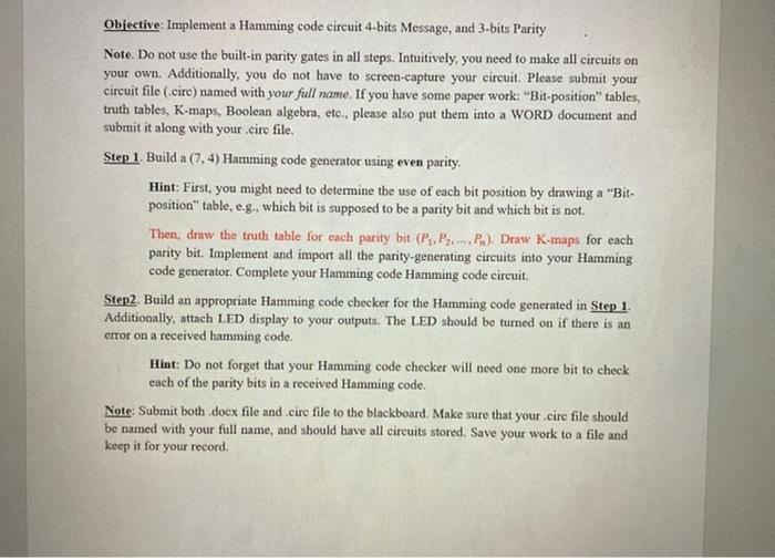 Solved Objective: Implement a Hamming code circuit 4-bits | Chegg.com
