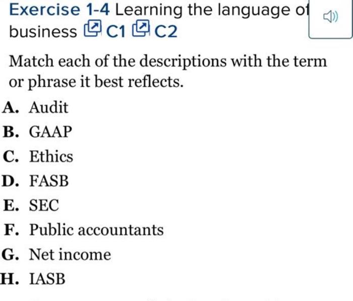Exercise 1-4 Learning the language of business \ C1 | Chegg.com