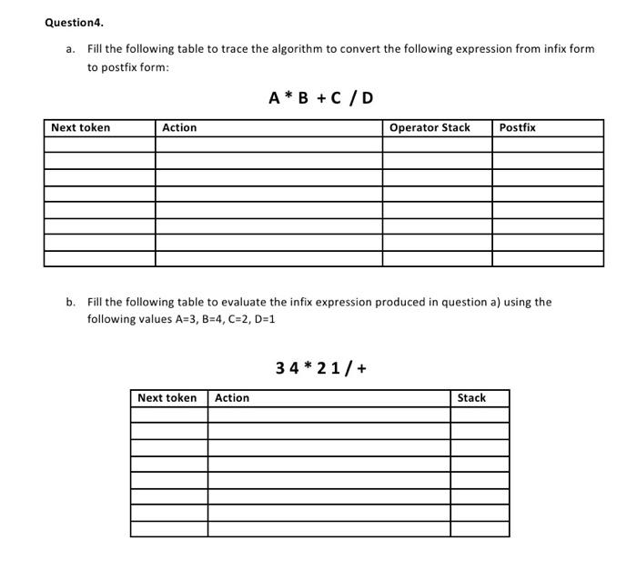 Solved Question4. a. Fill the following table to trace the | Chegg.com Solved Question4. a. Fill the following table to trace the | Chegg.com