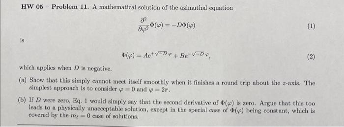 Solved HW 05 - Problem 11. A mathematical solution of the | Chegg.com