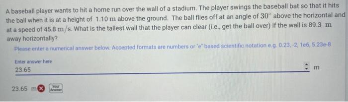 Solved A baseball player wants to hit a home run over the | Chegg.com