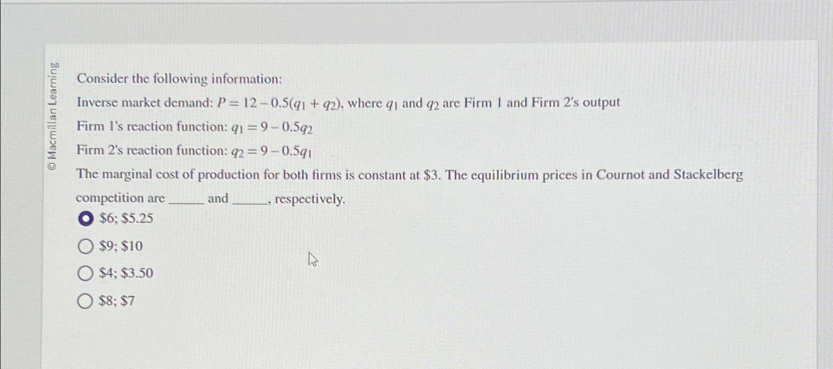 Solved Consider the following information:Inverse market | Chegg.com