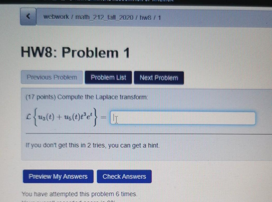 Solved webwork / math 212 fall 2020 / hw8 / 1 HW8: Problem 1 | Chegg.com