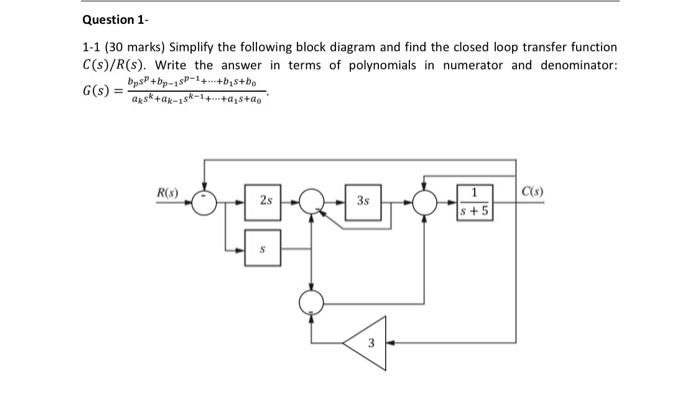 Solved 1-1 (30 marks) Simplify the following block diagram | Chegg.com