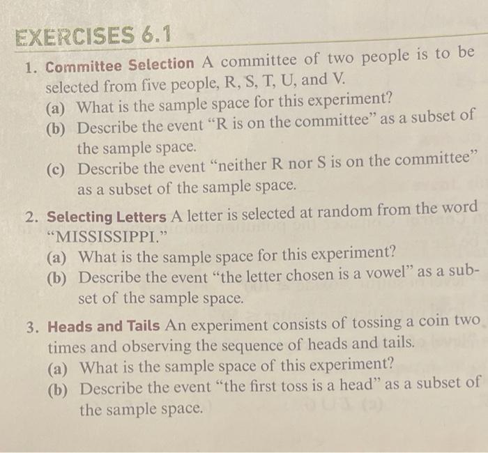 Solved EXERCISES 6.1 1. Committee Selection A committee of | Chegg.com