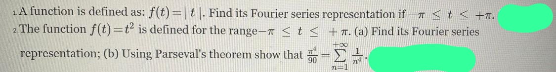 Solved A function is defined as: f(t)=|t|. ﻿Find its Fourier | Chegg.com