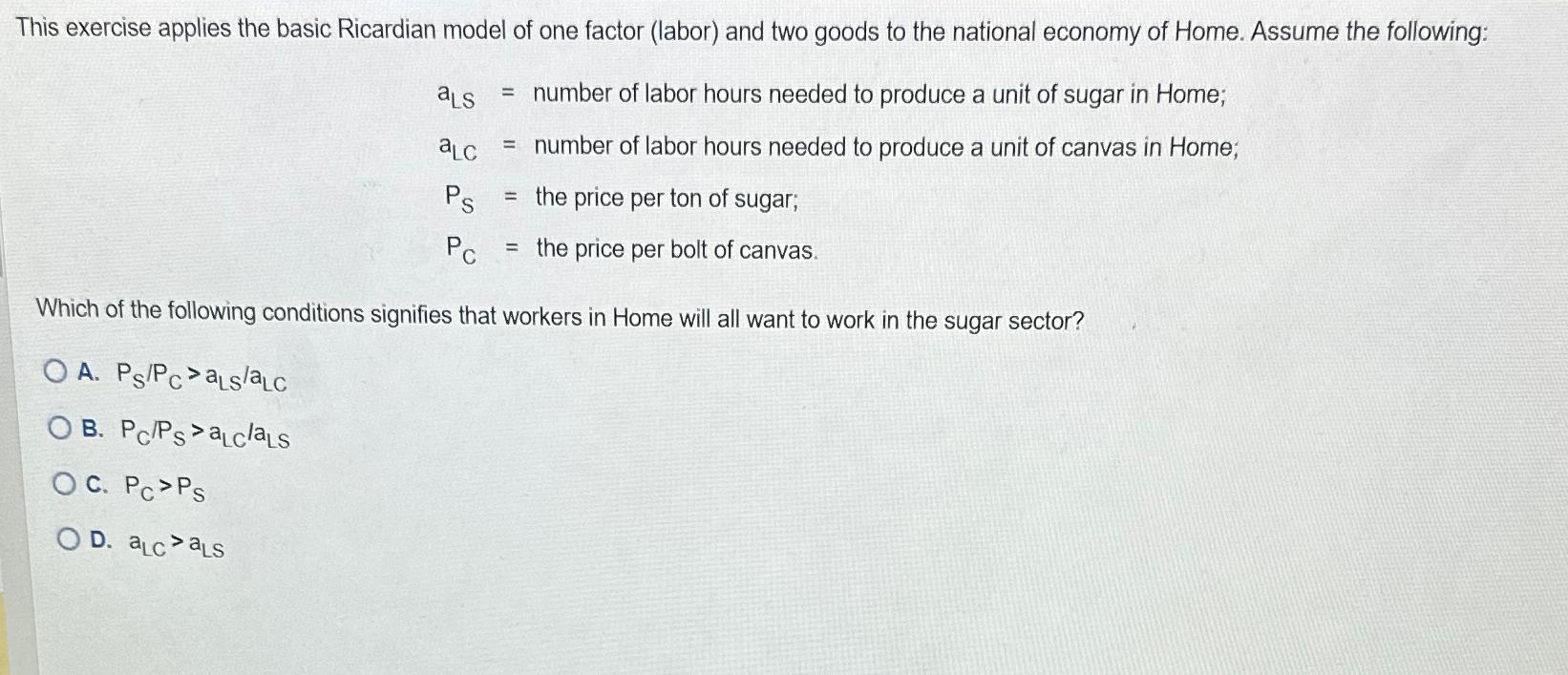 Solved This exercise applies the basic Ricardian model of | Chegg.com
