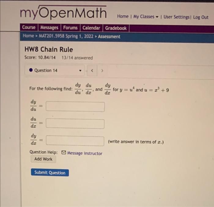Solved myOpenMath Home | My Classes | User Settings | Log | Chegg.com