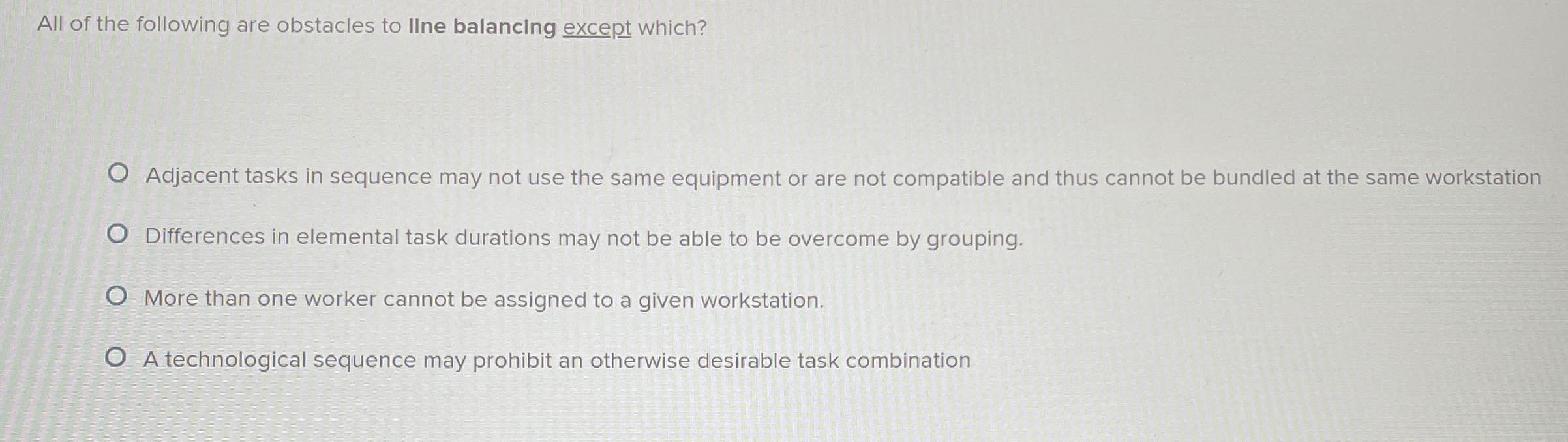 Solved All of the following are obstacles to llne balancIng | Chegg.com
