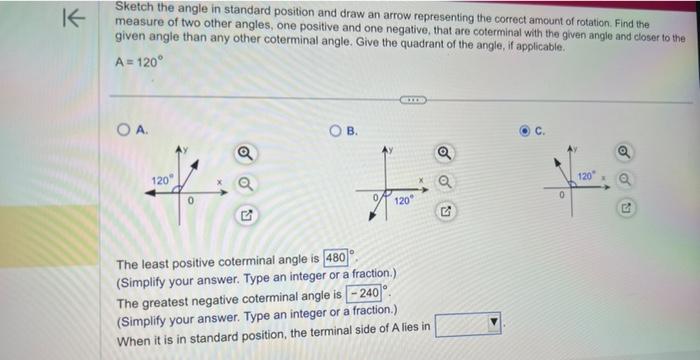Solved Sketch the angle in standard position and draw an | Chegg.com
