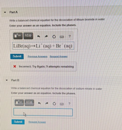 Solved Part A Write a balanced chemical equation for the | Chegg.com