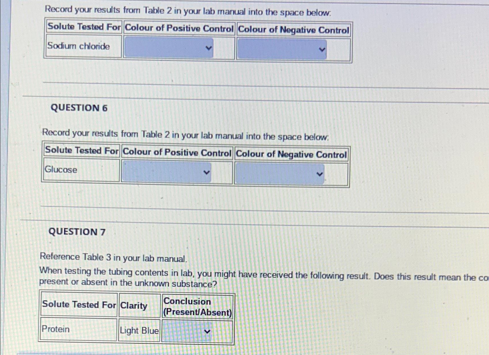 Record your results from Table 2 ﻿in your lab manual | Chegg.com