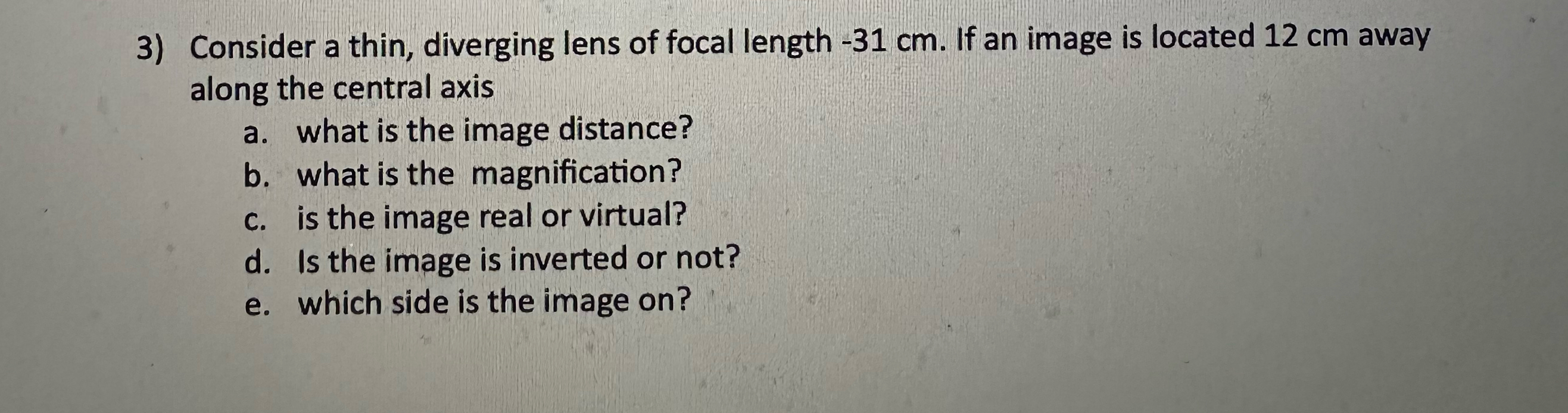 Solved Consider a thin, diverging lens of focal length | Chegg.com