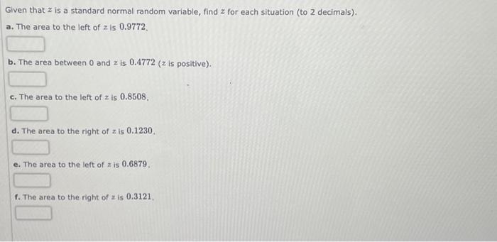 Given that z is a standard normal random variable, | Chegg.com