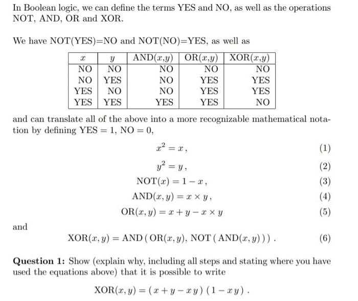 Solved In Boolean logic, we can define the terms YES and NO, | Chegg.com