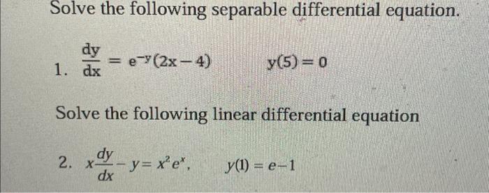 Solved Solve the following separable differential equation. | Chegg.com