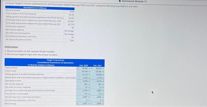 Forecast Target's balance sheets for the fiscal years | Chegg.com