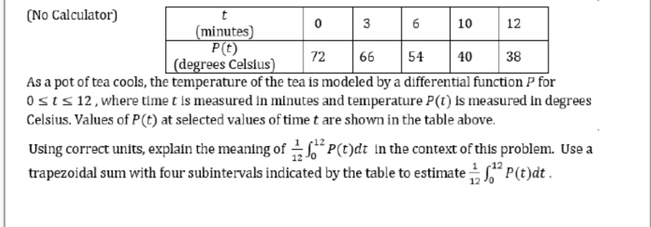Solved (No Calculator)As a pot of tea cools, the temperature | Chegg.com