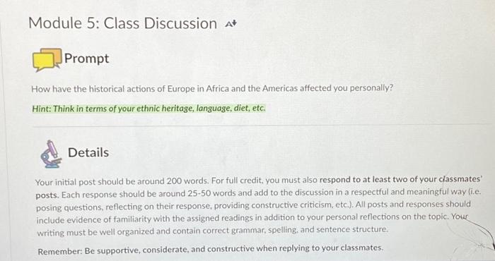 Module 5: Class Discussion A Prompt How have the | Chegg.com