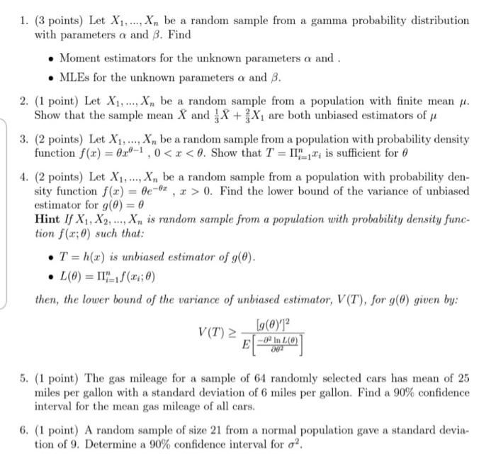 Solved 1. (3 points) Let X1,…,Xn be a random sample from a | Chegg.com