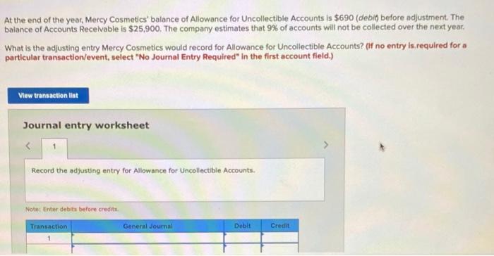 Solved At the end of the year, Mercy Cosmetics' balance of | Chegg.com