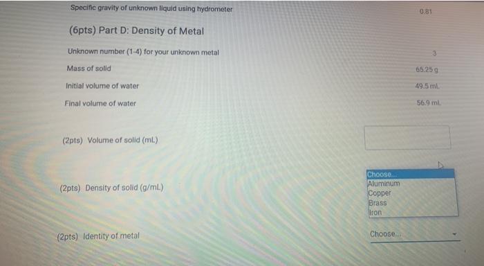 (1pts) Use the following table of densities to | Chegg.com