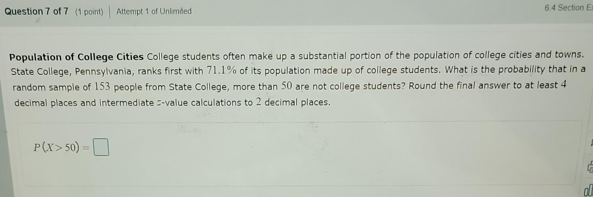 Solved Question 1 of 7 (1 point) | Attempt 1 of Unlimited | Chegg.com