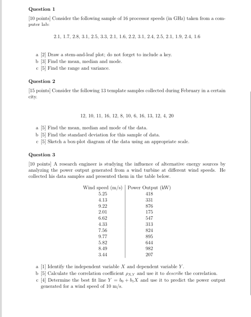 Solved Question 1[10 ﻿points] ﻿Consider the following sample | Chegg.com