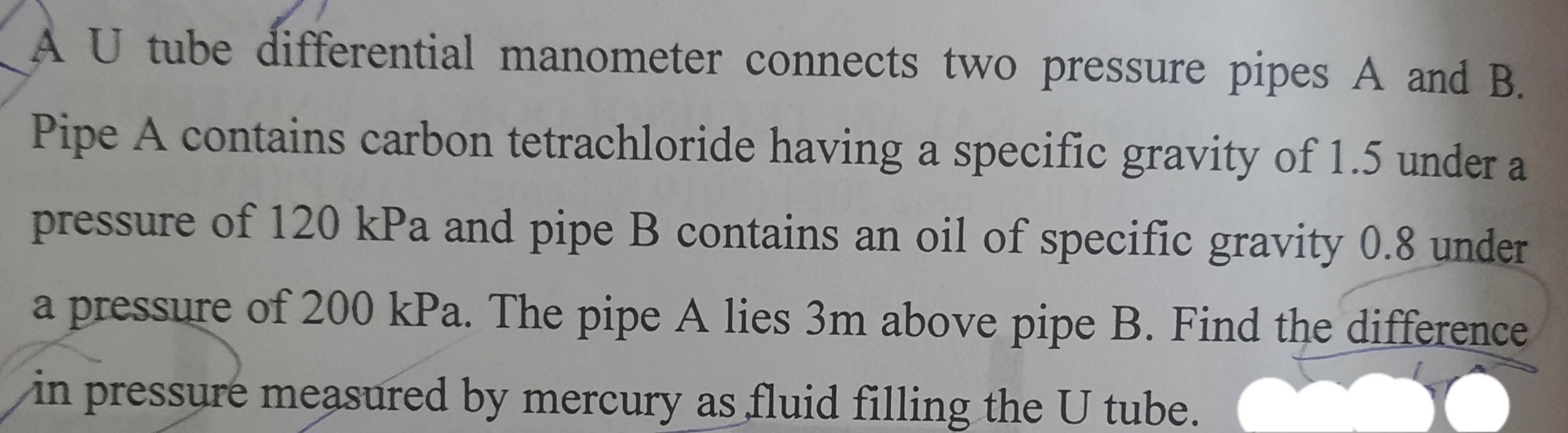 Solved A U ﻿tube differential manometer connects two | Chegg.com