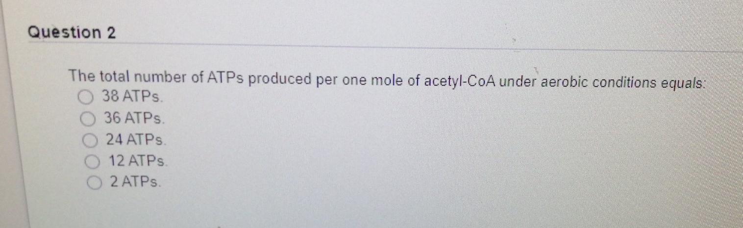 Solved Question 2 The total number of ATPs produced per one | Chegg.com