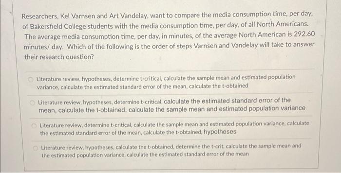Solved Researchers, Kel Varnsen and Art Vandelay, want to | Chegg.com
