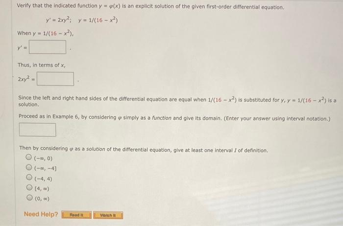 Solved Verify That The Indicated Function Y φ X Is An