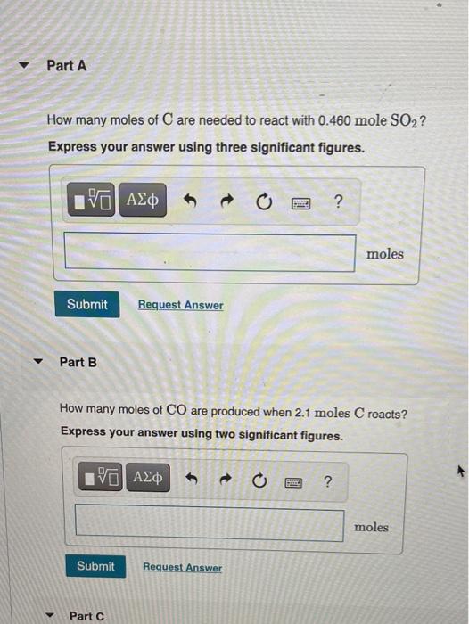 Solved Part A How many moles of C are needed to react with | Chegg.com